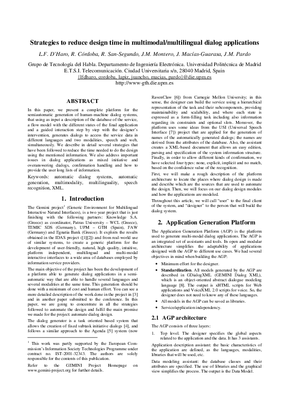 (PDF) Reducing Design Time in Multilingual Dialog Systems