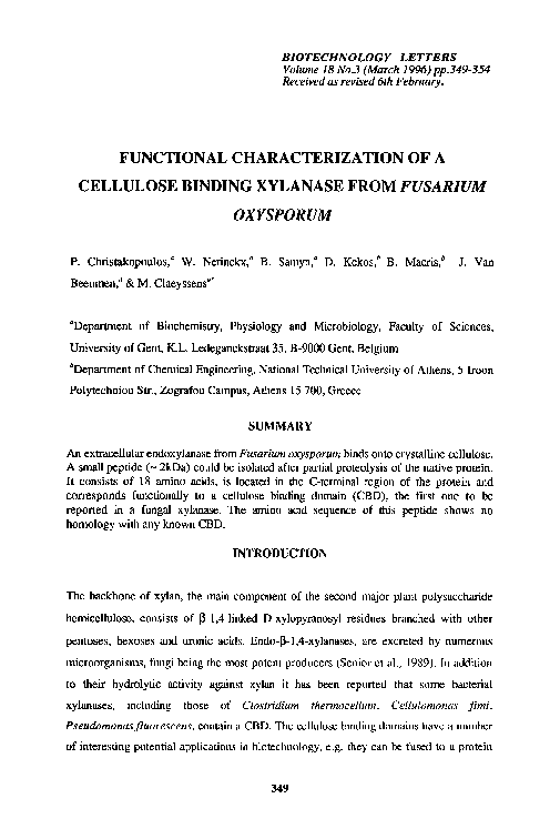 (PDF) Functional characterization of a cellulose binding xylanase from ...