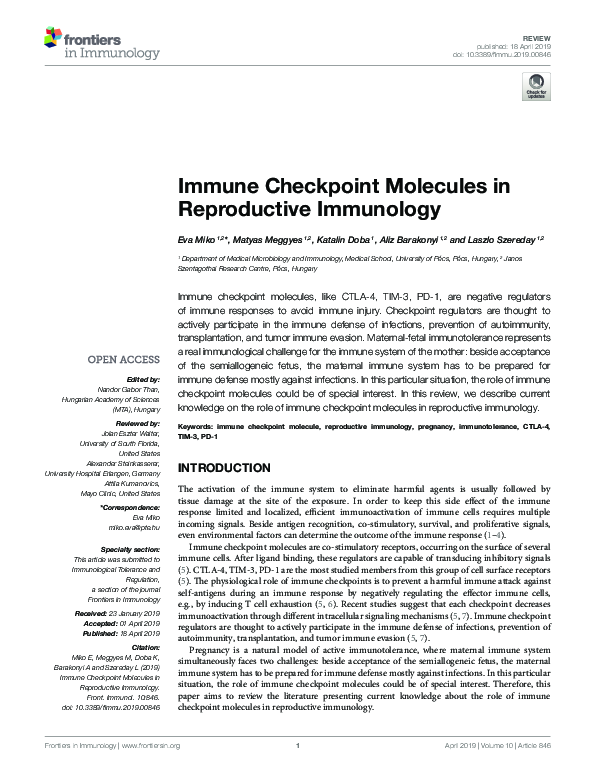(PDF) Immune Checkpoint Molecules in Reproductive Immunology