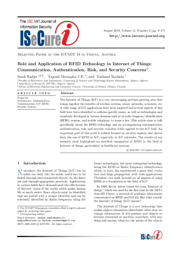 (PDF) Role and Application of RFID Technology in Internet of Things ...