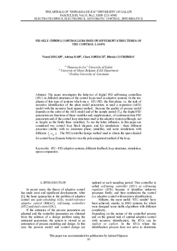(PDF) PID Self-Tuning Controllers Used in Different Structures of the Control Loops | Dan Adrian ...