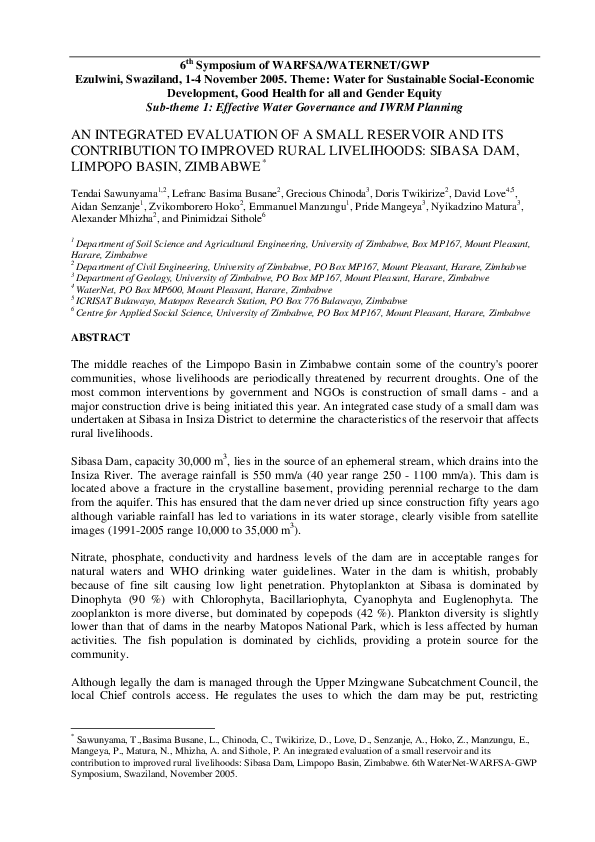 (PDF) An Integrated Evaluation of a Small Reservoir and Its ...