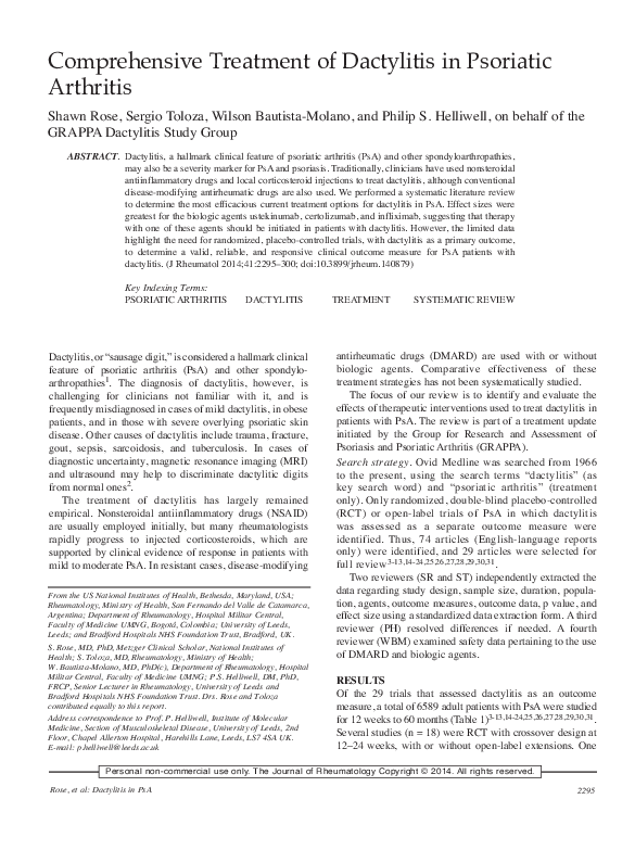 (PDF) Comprehensive Treatment of Dactylitis in Psoriatic Arthritis ...