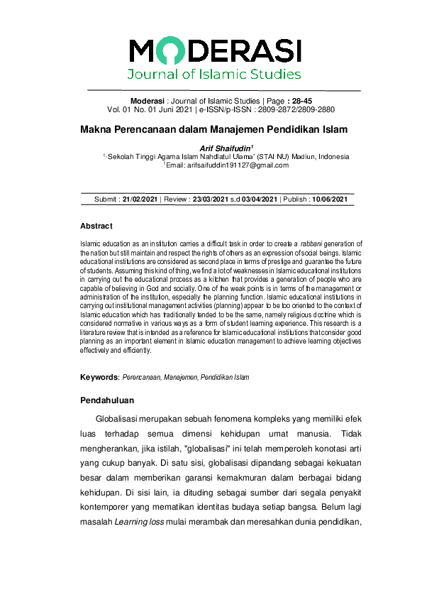 (PDF) Makna Perencanaan dalam Manajemen Pendidikan Islam