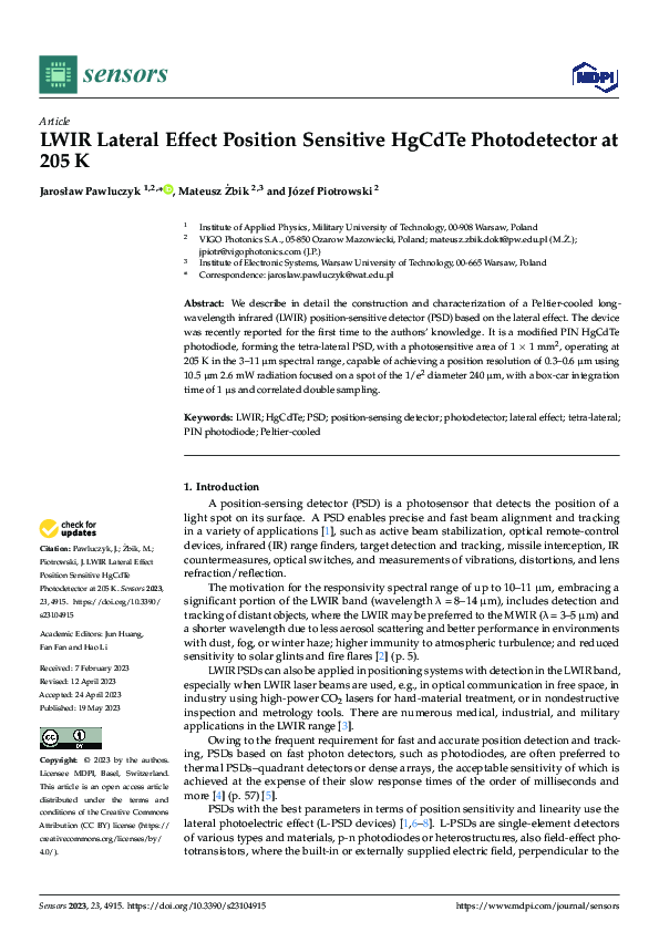 (PDF) LWIR Lateral Effect Position Sensitive HgCdTe Photodetector at 205 K