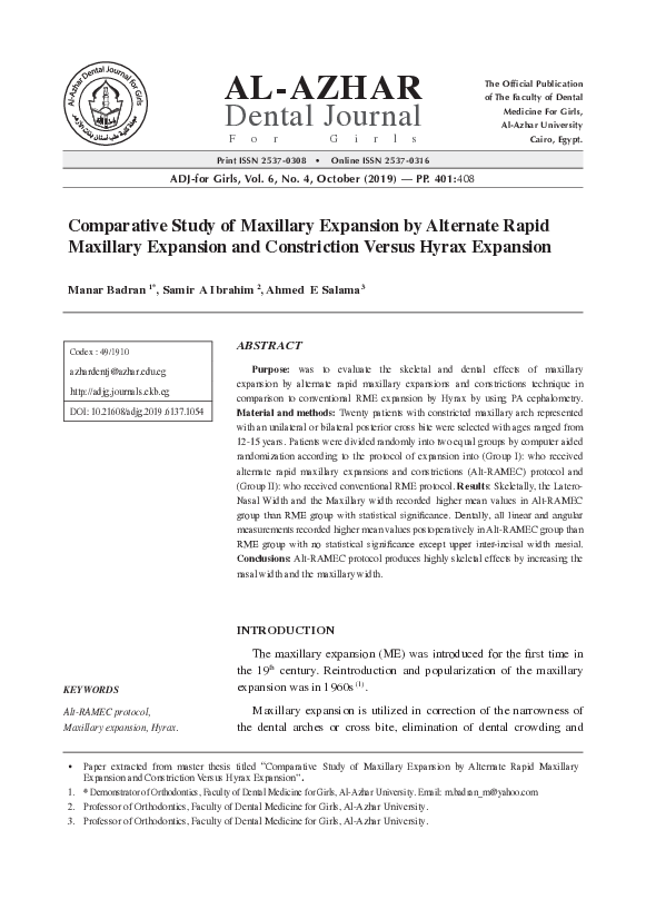 (PDF) Comparative Study of Maxillary Expansion by Alternate Rapid ...