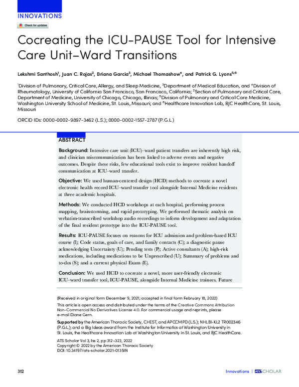 (PDF) Cocreating the ICU-PAUSE Tool for Intensive Care Unit–Ward ...