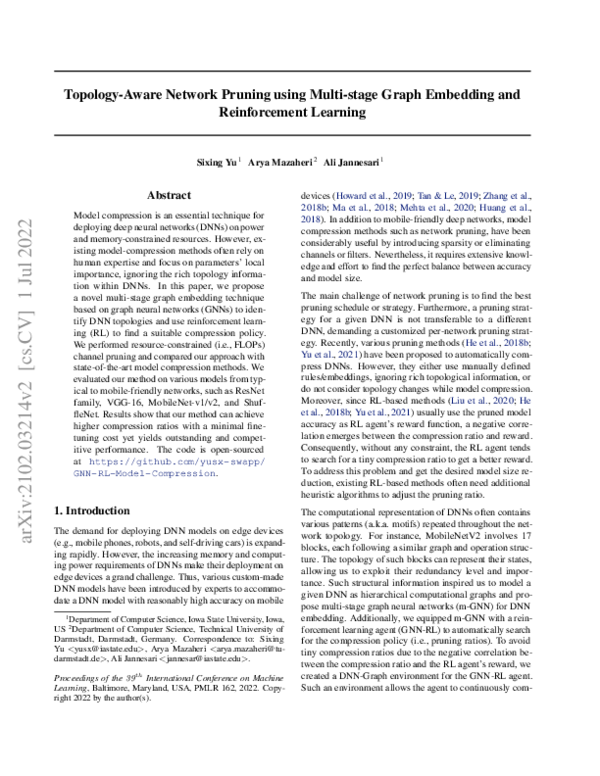 Pdf Topology Aware Network Pruning Using Multi Stage Graph Embedding