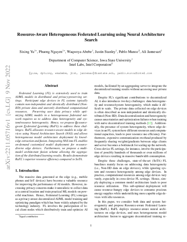 (PDF) Resource-Aware Heterogeneous Federated Learning using Neural Architecture Search