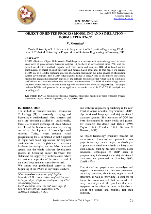 (PDF) Object-Oriented Process Modeling and Simulation - Borm Experience