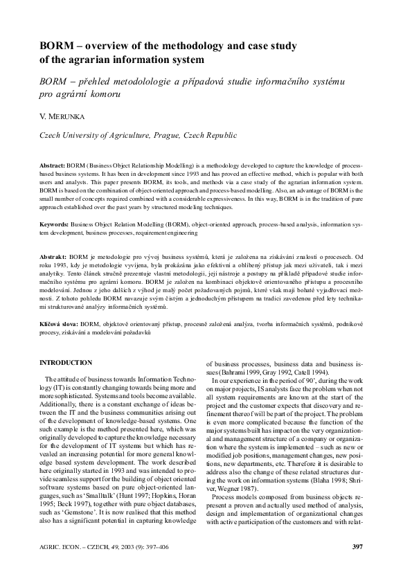 (PDF) BORM - overview of the methodology and case study of the agrarian ...