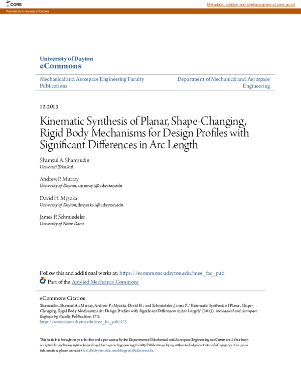 (PDF) Kinematic synthesis of planar, shape-changing, rigid body mechanisms for design profiles ...