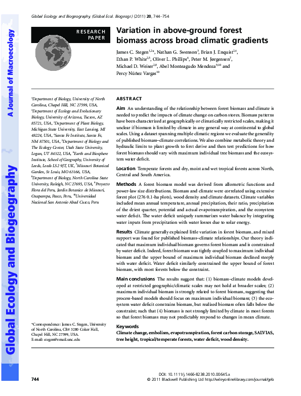 (PDF) Forest Biomass Variation Across Climatic Gradients