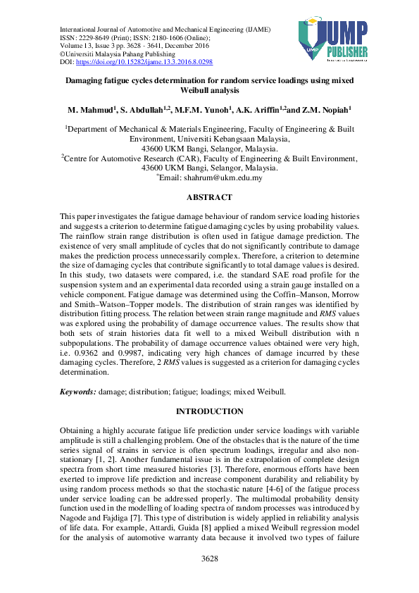 (PDF) Damaging fatigue cycles determination for random service loadings ...