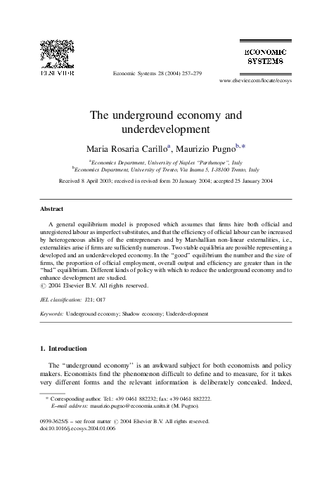 (PDF) The underground economy and underdevelopment