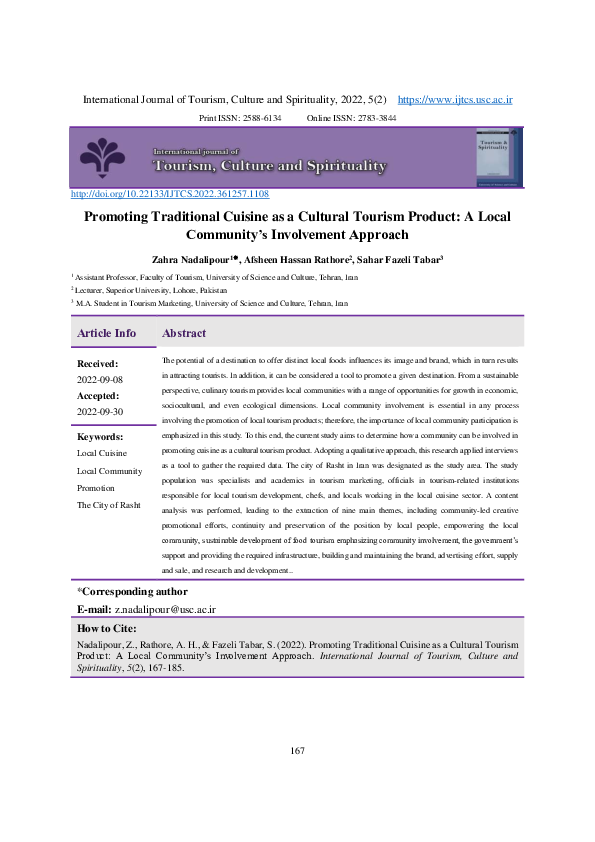 (PDF) Promoting Traditional Cuisine as a Cultural Tourism Product: A ...