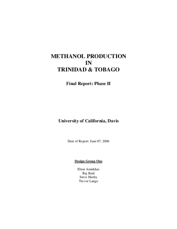 (PDF) Methanol Production in Trinidad & Tobago