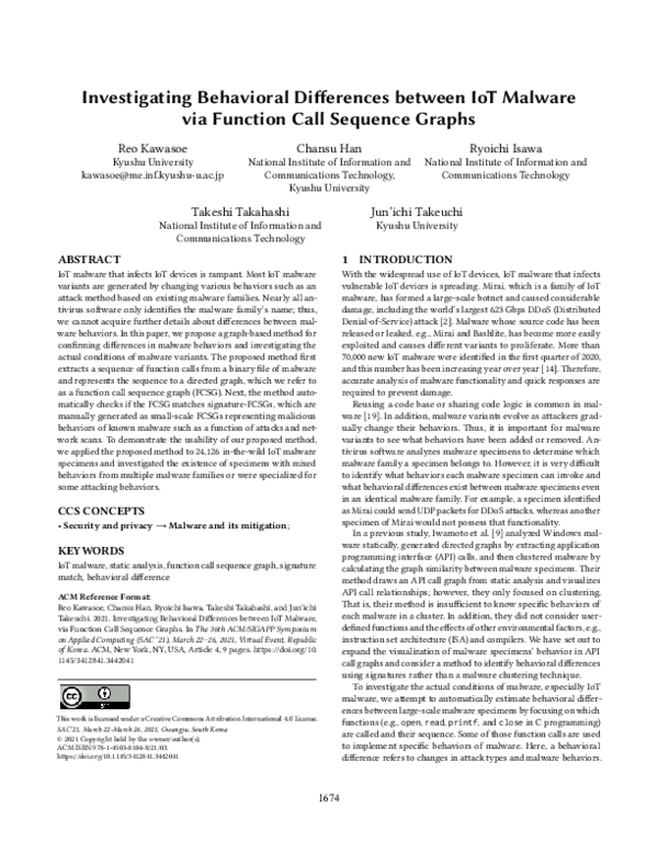 Pdf Investigating Behavioral Differences Between Iot Malware Via Function Call Sequence Graphs