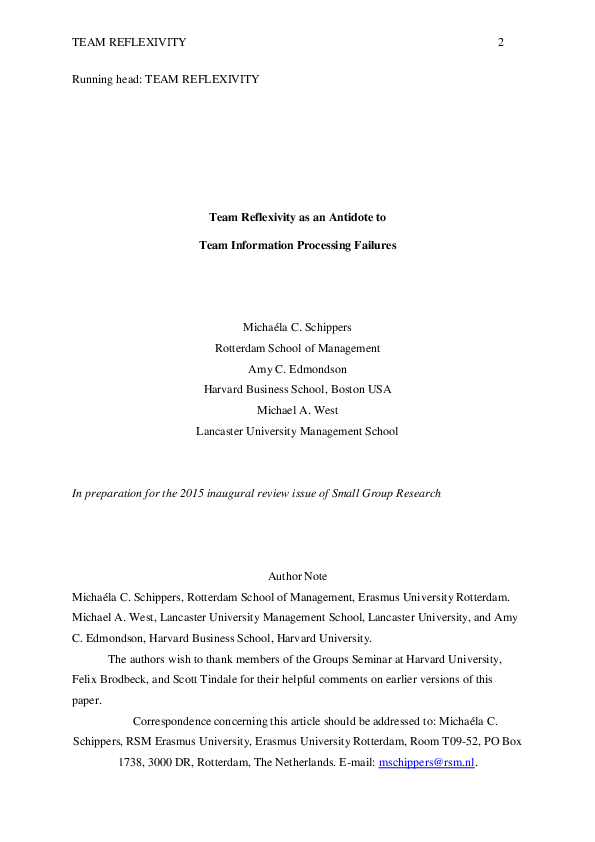 (PDF) Team Reflexivity Mitigates Information-Processing Failures