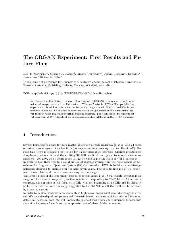 (PDF) The ORGAN Experiment: First Results and Future Plans