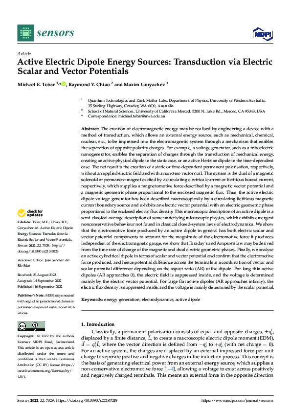 (PDF) Active Electric Dipole Energy Sources: Transduction via Electric ...