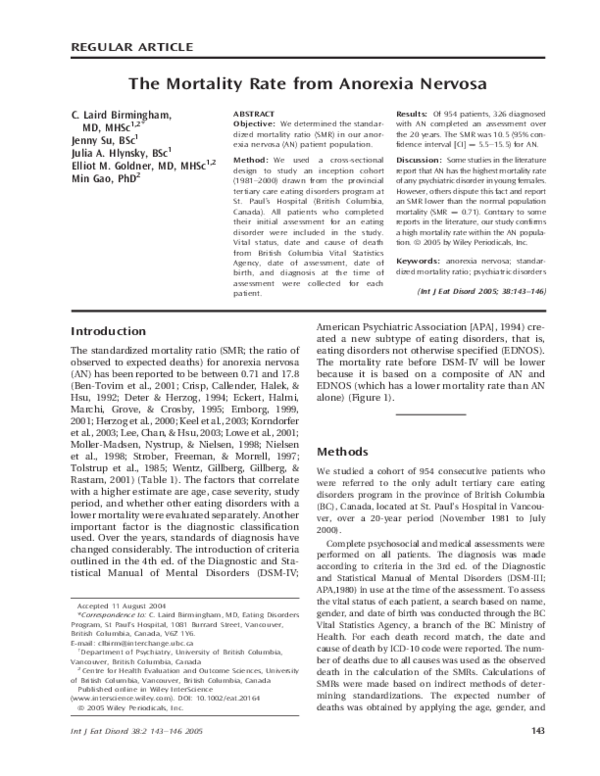 (PDF) The mortality rate from anorexia nervosa