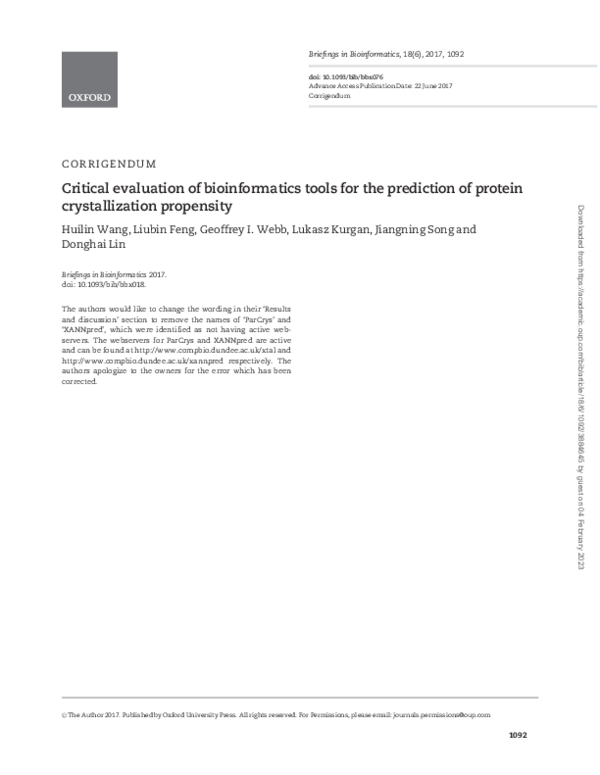 (PDF) Critical evaluation of bioinformatics tools for the prediction of ... (PDF) Critical evaluation of bioinformatics tools for the prediction of ...