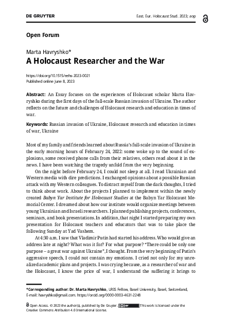 (PDF) A Holocaust Researcher and the War, Eastern European Holocaust ...