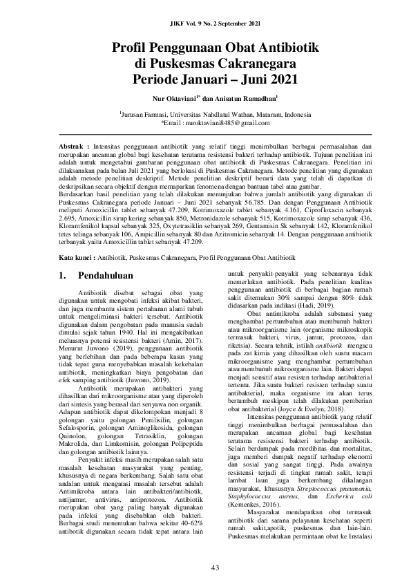 Pdf Profil Penggunaan Obat Antibiotik Di Puskesmas Cakranegara