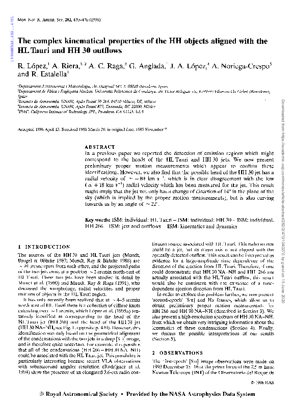 (PDF) The complex kinematical properties of the HH objects aligned with ...