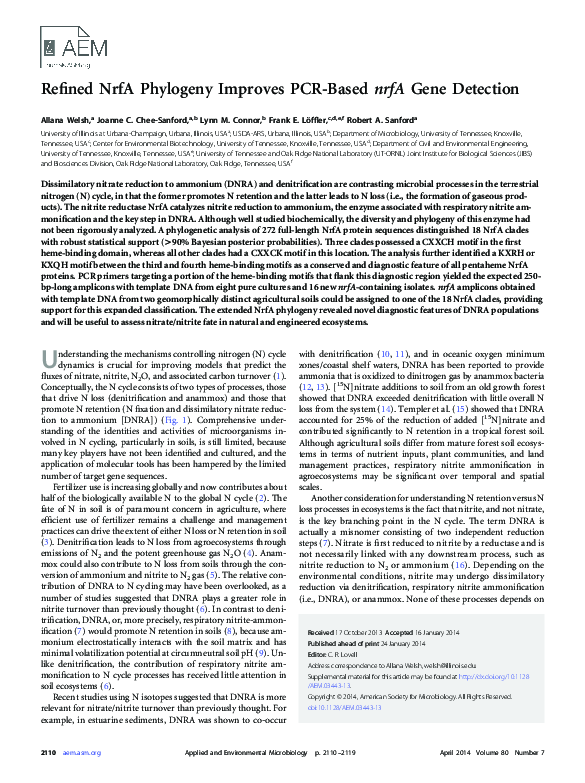 (PDF) Refined NrfA Phylogeny Improves PCR-Based nrfA Gene Detection