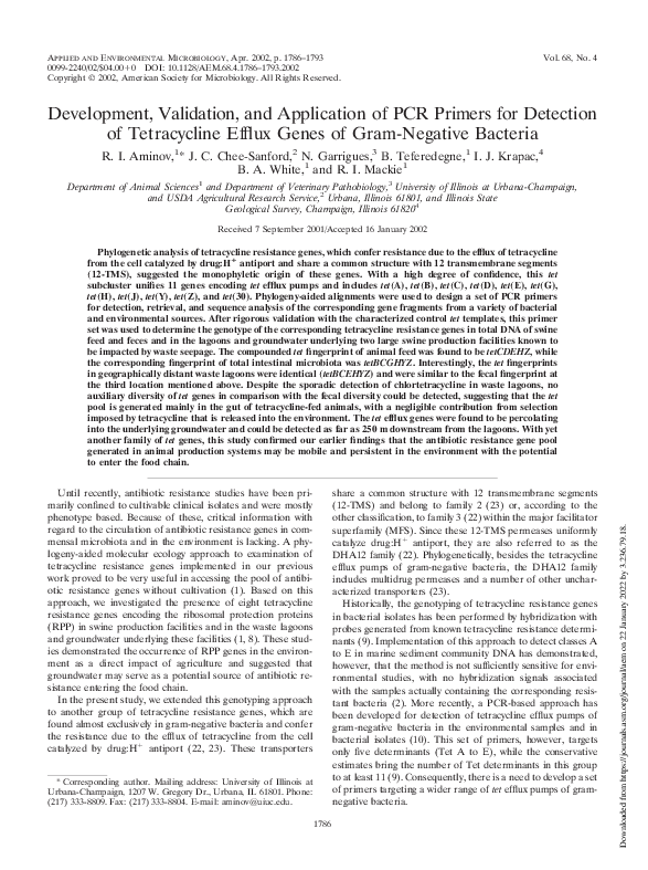 (PDF) Development, Validation, and Application of PCR Primers for Detection of Tetracycline ...