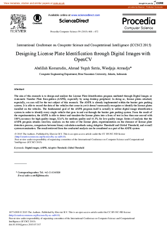(PDF) Designing License Plate Identification through Digital Images ...