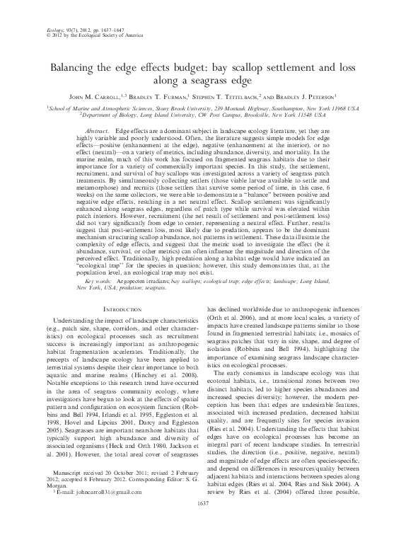 (PDF) Balancing the edge effects budget: bay scallop settlement and ...