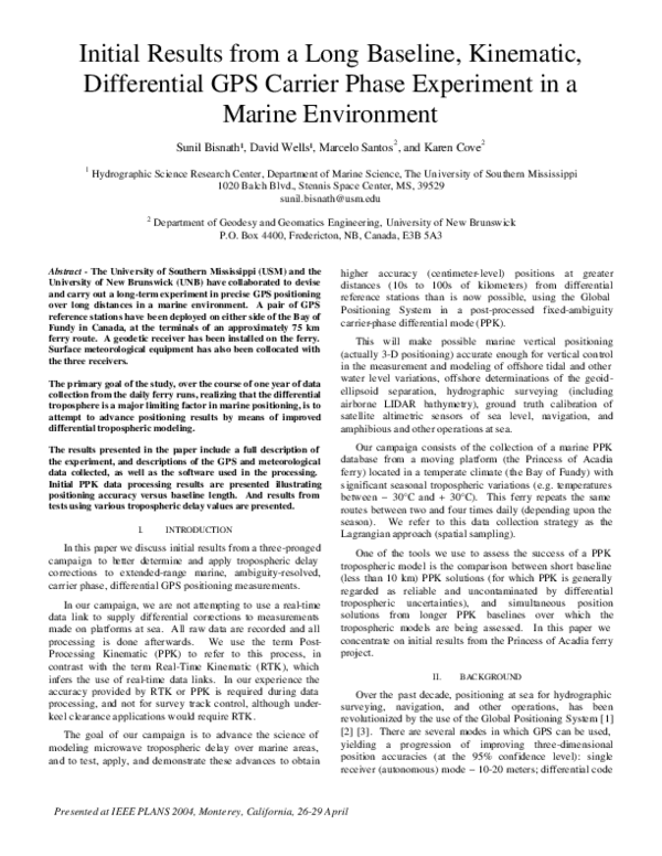 (PDF) Initial results from a long baseline, kinematic, differential GPS ...