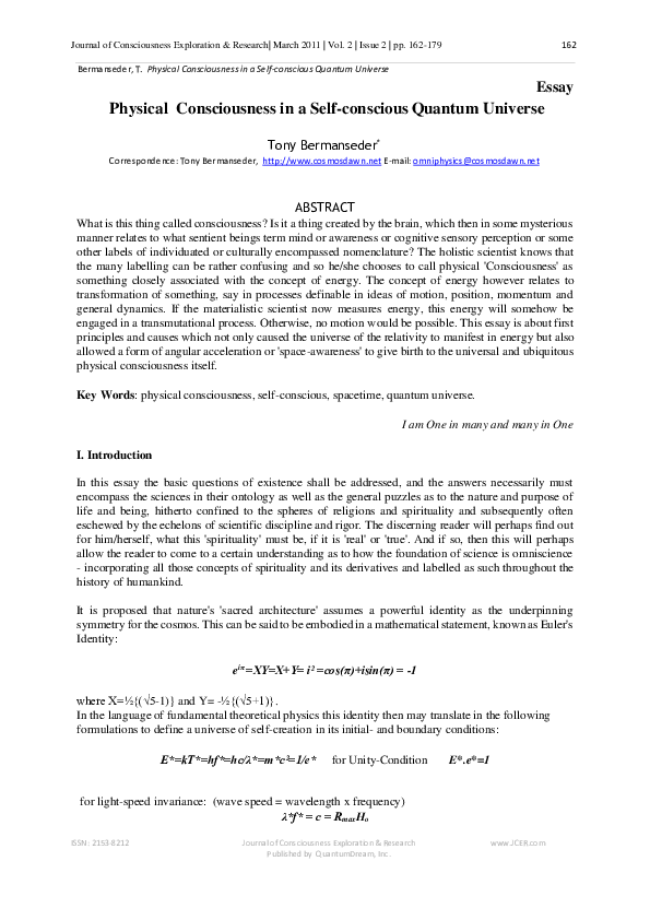 (PDF) A Cosmology of Physicalized Consciousness