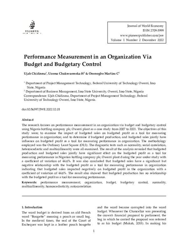 (PDF) Performance Measurement in an Organization Via Budget and Budgetary Control