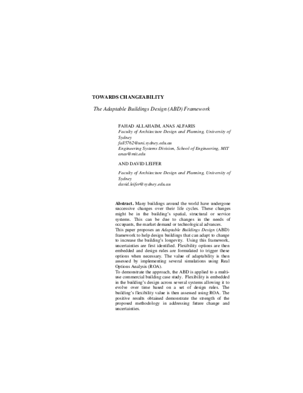Pdf The Adaptable Buildings Design Abd Framework