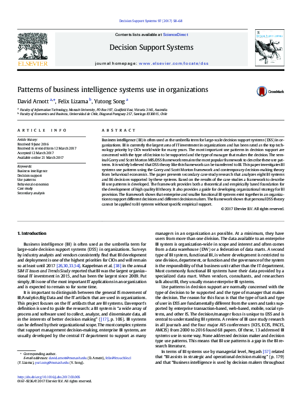 (PDF) Patterns of business intelligence systems use in organizations