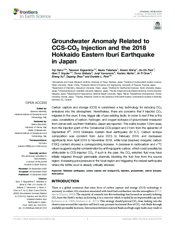 (PDF) Groundwater Anomaly Related to CCS-CO2 Injection and the 2018 ...