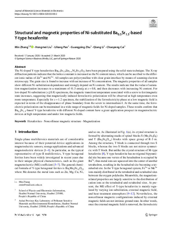 (PDF) Structural and magnetic properties of Ni-substituted Ba0.5Sr1.5-based Y-type hexaferrite