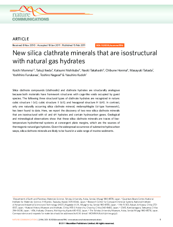 (PDF) New silica clathrate minerals that are isostructural with natural ...