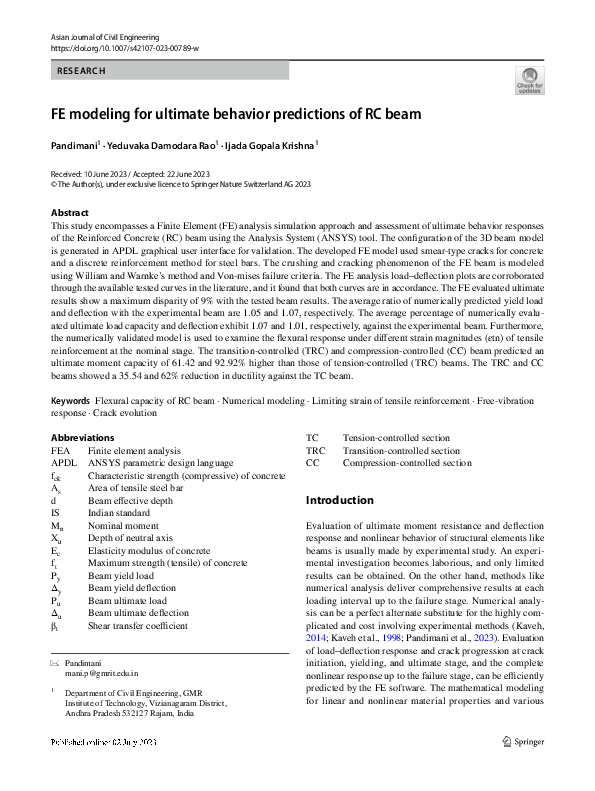 (PDF) FE modeling for ultimate behavior predictions of RC beam