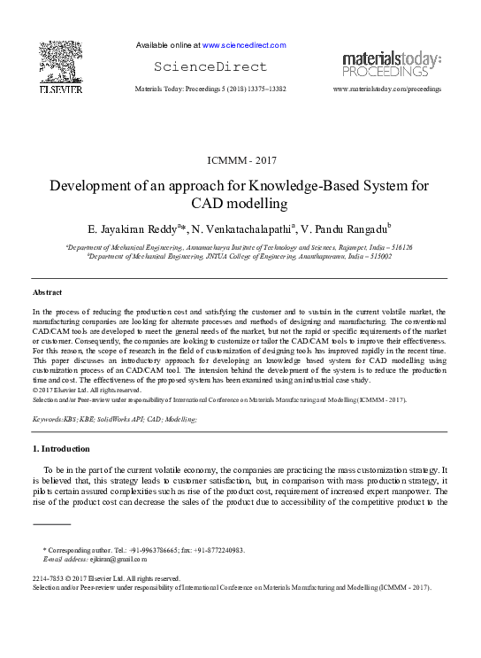 (PDF) Development of an approach for Knowledge-Based System for CAD modelling