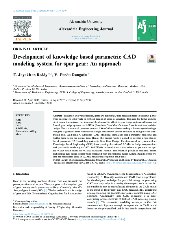 (PDF) Development of knowledge based parametric CAD modeling system for spur gear: An approach