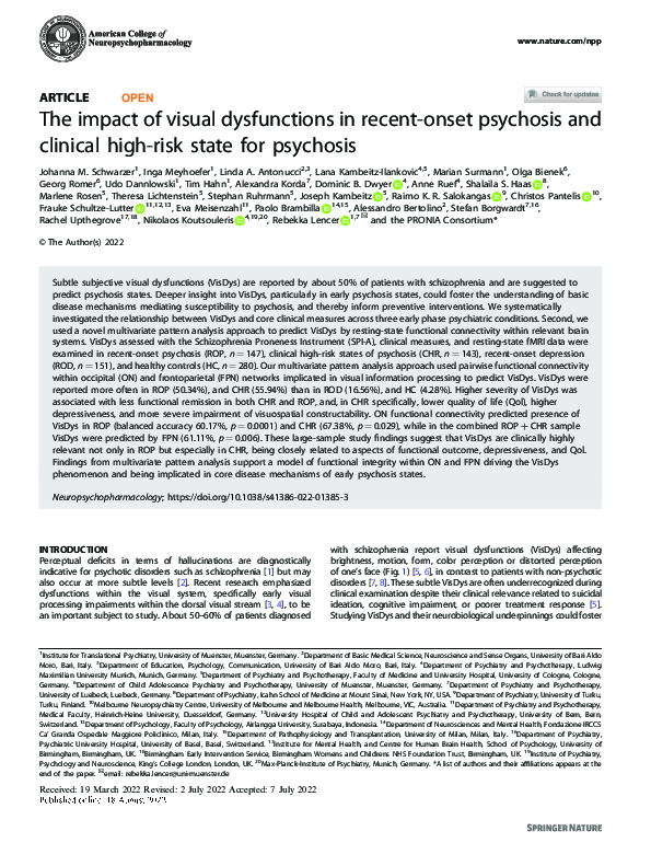 (PDF) The impact of visual dysfunctions in recent-onset psychosis and ...