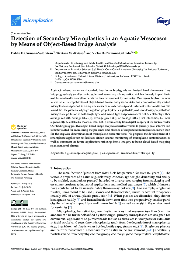 (PDF) Detection of Secondary Microplastics in an Aquatic Mesocosm by Means of Object-Based Image ...
