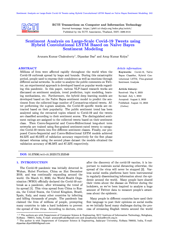 (PDF) Sentiment Analysis on Large-Scale Covid-19 Tweets using Hybrid Convolutional LSTM Based on ...