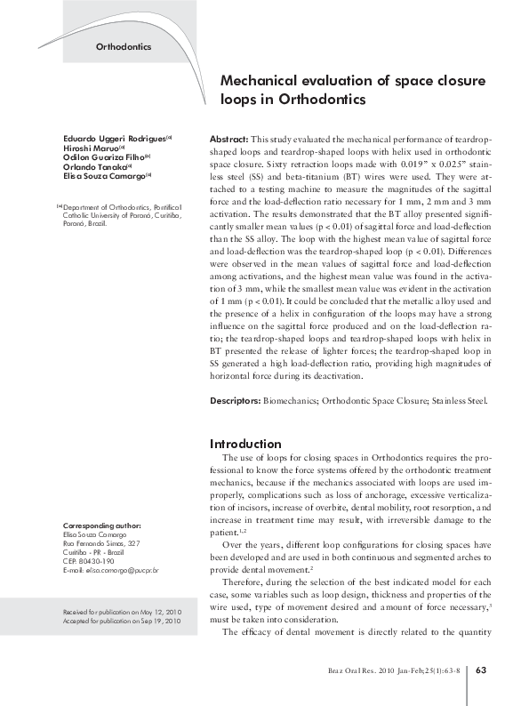 (PDF) Mechanical evaluation of space closure loops in Orthodontics | Eduardo Uggeri Rodrigues ...