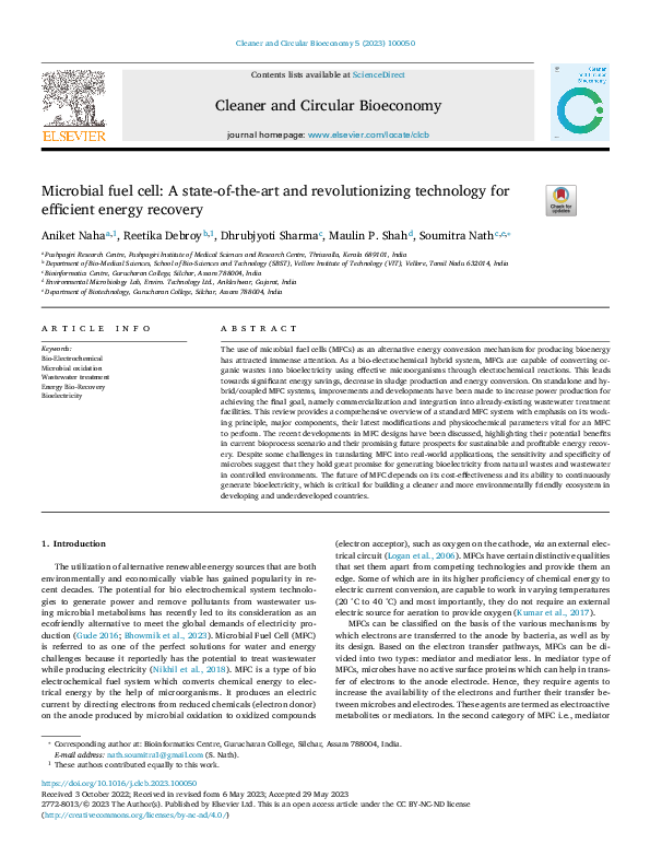 (PDF) Microbial fuel cell: A state-of-the-art and revolutionizing ...
